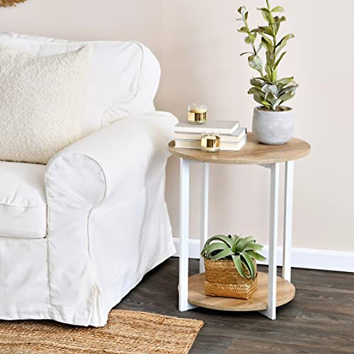 Household Essentials Coastal Oak Round End Table 2 Tier