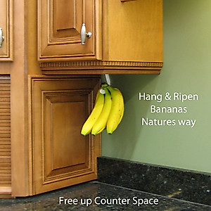 Gadjit Banana Hook/Hanger (White) - Under Cabinet Hook to Hang a Bunch of Bananas. Folds Up Out of Sight When Not in Use. Mounting Adhesive Included. Hanging Bananas Prevents Bruising