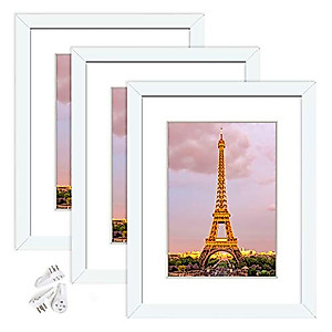 upsimples 8.5x11 Picture Frame Set of 3, Made of High Definition Glass for 6x8 with Mat or 8.5x11 Without Mat, Wall Mounting Photo Frames, White