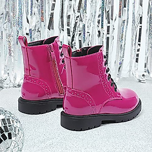 DREAM PAIRS Boys Girls Boots Side Zipper Kids Combat Ankle Booties,Size 10 Toddler,Rose/RED,KBO211