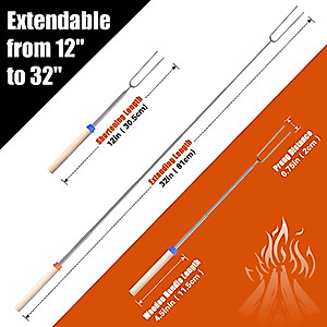 Briout Extendable Stainless Steel Roasting Sticks - Smores Sticks for Fire Pit Long 32 Inch, Smore Skewers Hot Dog Fork Campfire Accessories, Camping Essentials for S'mores - 10 Pack