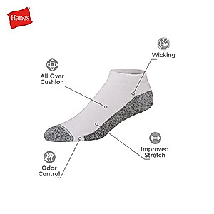 Hanes Mens Max 6 And Ultimate 8-Pack Ultra Cushion FreshIQ Odor Control With Wicking Low Cut Socks, Black, Black - 8 Pack, 6-12 US