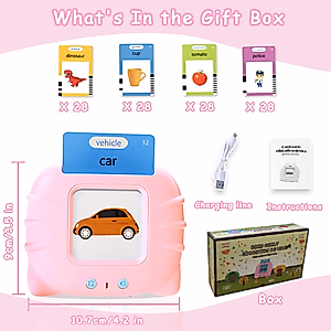 Talking Flash Cards Learning Toys for Toddlers Ages 2 3 4 5 6 Year Old Boys Girls Speech Therapy Toy Autism Toys Educational Preschool Toy Baby Flashcard 224 Sight Words Birthday Gift for Kids (Pink)