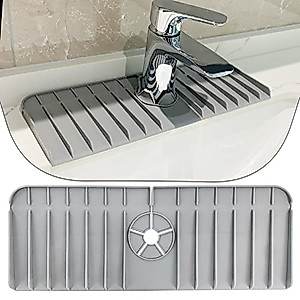 Kitchen Sink Splash Guard, Silicone Faucet Handle Drip Catcher Mat, Faucet Guard Mat Drain Drying Pad, Water Splash Guard for Kitchen & Bathroom Countertop Protect, Kitchen Sink Accessories (Grey)