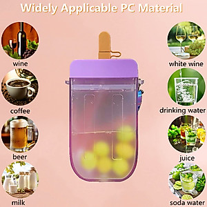 JGMLZK Cute Water Bottles with Straws Leakproof Silicone Popsicle Bottles with Shoulder Strap Creative Ice Cream Plastic Popsicle Drink Water Bottles Transparent Water Jug,Suitable for Adult Children
