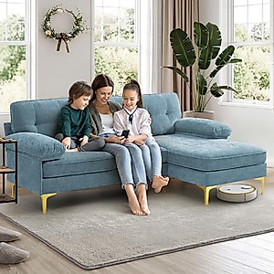 COCOLHOME L- Shaped Sectional Sofa 85" Convertible Modern Upholstered Couch Chenille Fabric with Reversible Chaise Detachable Washable Cover for Living Room, Apartment, Small Space (Light Blue)