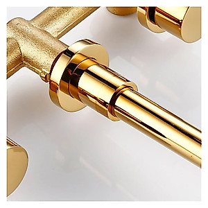 LIANTE Polished Gold Brass Siamese Double Hole Wall Embed Mounted Hot Cold Mixed Waterfall Bathtub Filling Bathroom Faucet,Kitchen Faucet