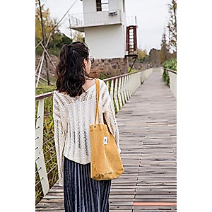 Belsmi 13 Inches Corduroy Small Totes Bag (Yellow)