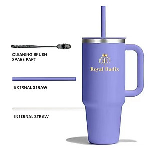 Royal Radix 40oz Insulated Tumbler with Handle & Straw, Stainless Steel Travel Mug, Leak-Proof, Hot & Cold Beverage Cup, BPA-Free, Dishwasher Safe, for Coffee & Water