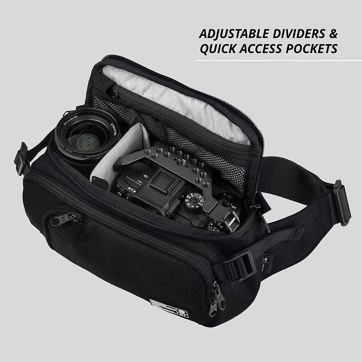 HEX Ranger DSLR Camera Sling Mini - Customizable Interior Dividers, Cordura Shell, Photography Drone Lenses Daily Carry Storage Case, Black