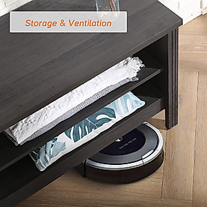 WAMapat LED TV Stand for 75 Inch TV, Modern Entertainment Center Console Table with Blue LED Light & 6 Cubbies, Living Room, Bedroom, Office, Black