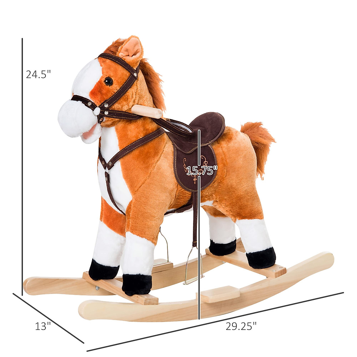 Qaba Kids Plush Toy Rocking Horse Ride on with Realistic Sounds - Brown