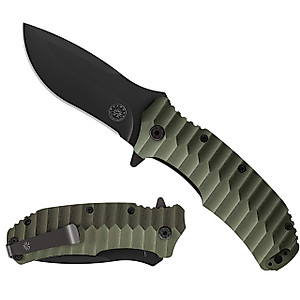 Off-Grid Knives - Rapid Fire Ranger, Camping & Hunting Knife, Cryo D2 Blade Steel with Olive Drab G10 Scales, Deep Clip, Left or Right Carry, Survival, Hiking, Fishing, Boating, Bushcraft
