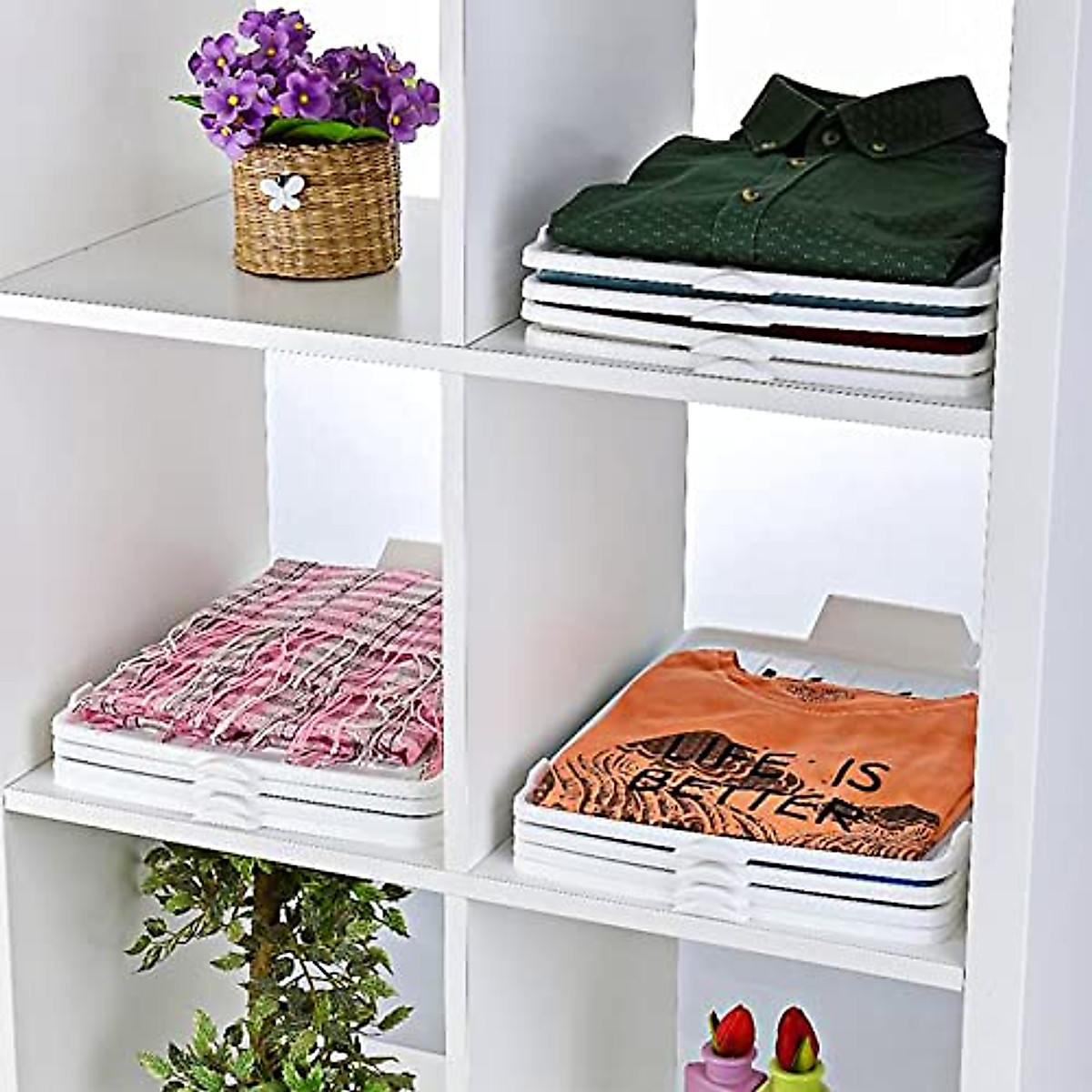 DecoBella T-Shirt Organizer for Closets, Drawers, 10 Pack Durable Stackable Shirt Folder, Anti Wrinkle Clothes Organizer, File Organizer, 10 Pcs Laundry Folding Board (WHITE)