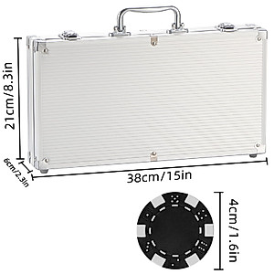 LUOBAO 300Pcs Poker Chips Set for Texas Holdem,Blackjack, Tournaments with Aluminum Case,2 Decks of Cards, Dealer, Small Blind, Big Blind Buttons and 5 Dice,11.5 Gram