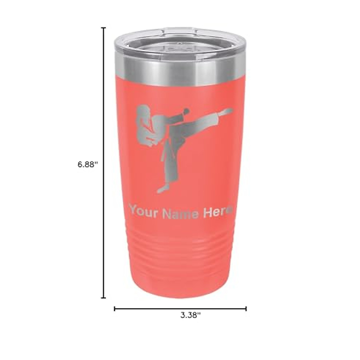 LaserGram 20oz Vacuum Insulated Tumbler Mug, Karate Woman, Personalized Engraving Included (Coral)