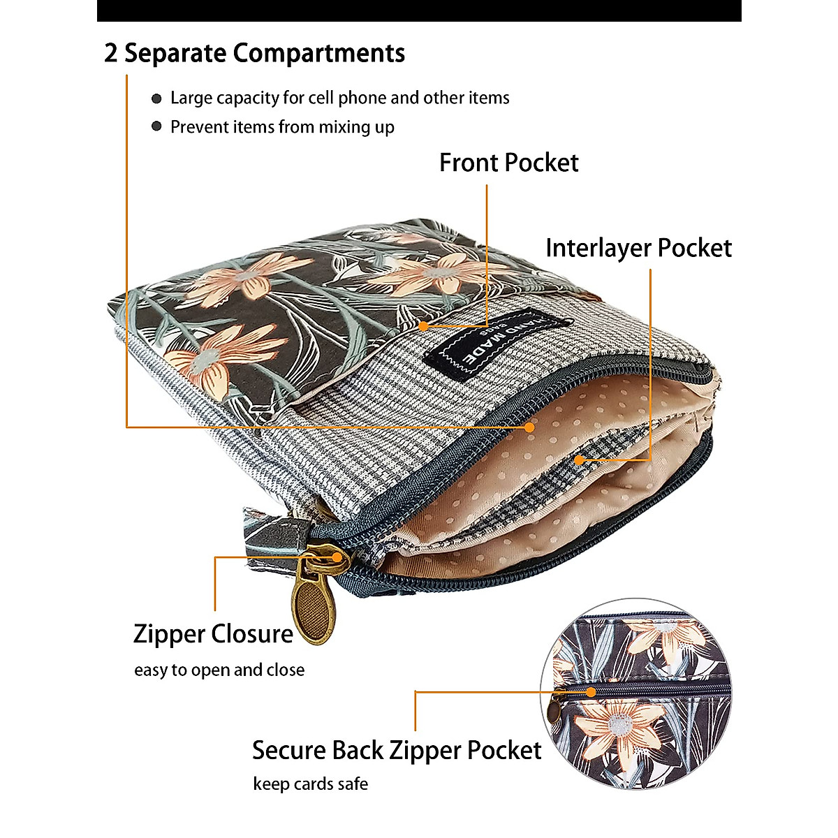 LassZone Womens Small Crossbody Bag Cell phone Bag Floral Pattern Ladies Small Handbag Wallet 5 Pockets Shoulder Bag Messenger Bags