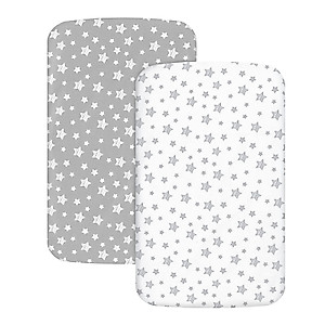 Bedside Sleeper Bassinet Sheets 2 Pack Compatible with Mika Micky & MiClassic & Milliard Bassinet, Fit Most Bedside Sleeper Bassinet Mattress, Grey&White