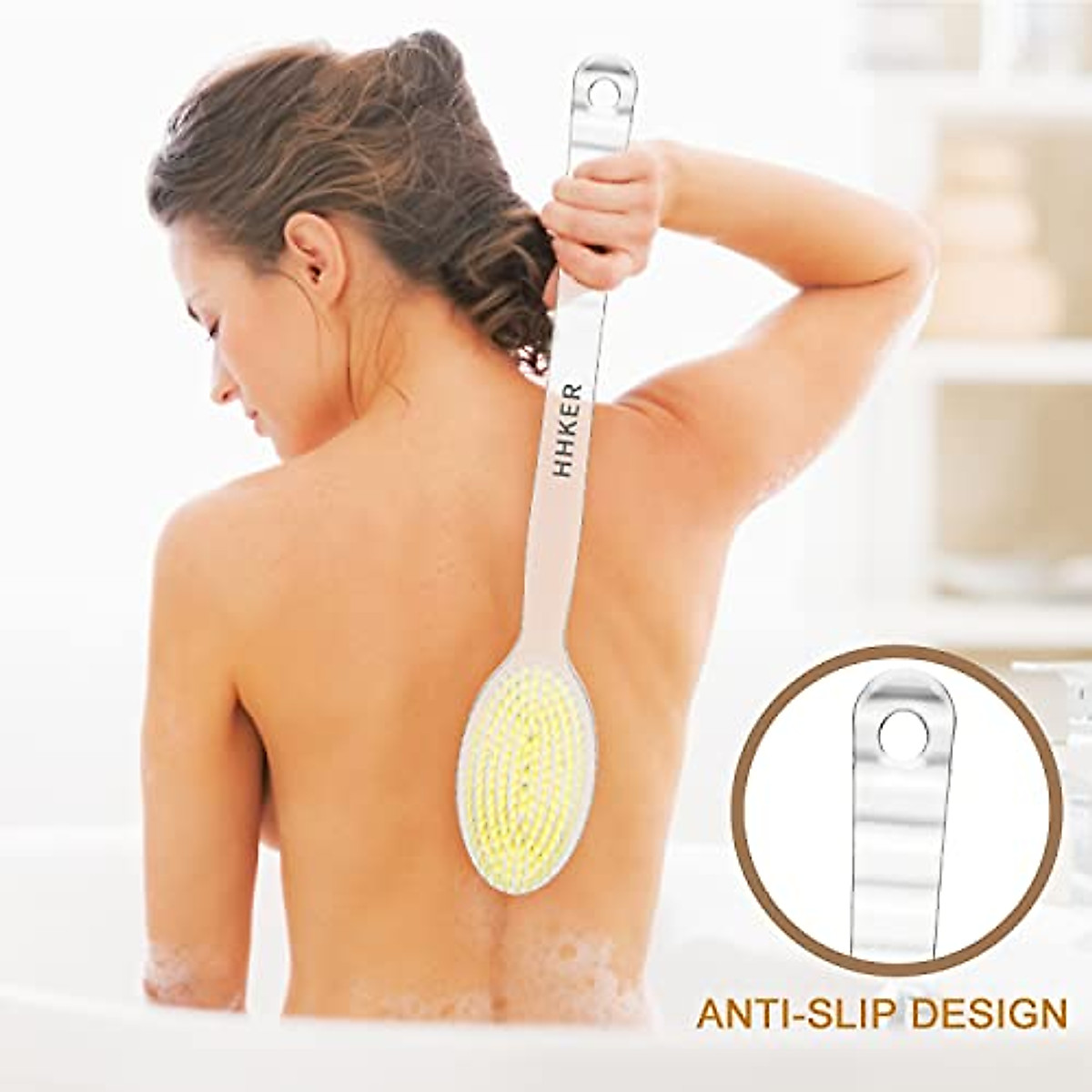 HHKER Shower Brush with Long Handle, Soft Nylon Body Brush, Back Scrubber for Shower, Gentle Exfoliation and Improved Skin Health, Suitable for Men and Women (Transparent Handle)