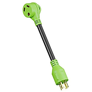 Gen RV 12" 30Amp Locking 4-Prong Male / 30Amp Standard Female Generator Adapter With Grip (4-Prong)