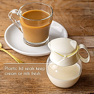 Crystalia Creamer Pitcher with Handle and Lid, Small Glass Body and BPA-Free Plastic Lid, Mullti Purpose Pourer, 7 Ounces