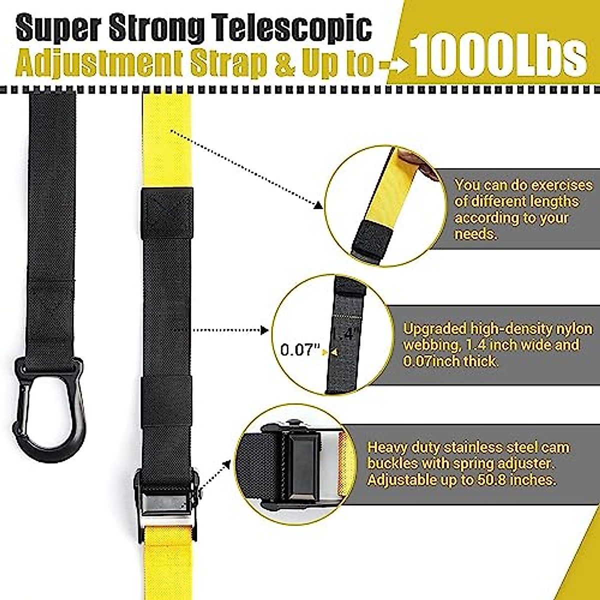 Home Resistance Training Kit, Resistance Trainer Fitness Straps for Full-Body Workout, Bodyweight Resistance Bands with Handles, Door Anchor, Workout Guide for Home Gym (Resistance) (Black, Yellow)