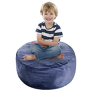 Cheer Collection Oversized Storage Bag, Kids Plush Toy Storage Organizer and Bean Bag Chair with Handle, Microplush Zippered Bag for Organizing Stuffed Animals - Navy Blue