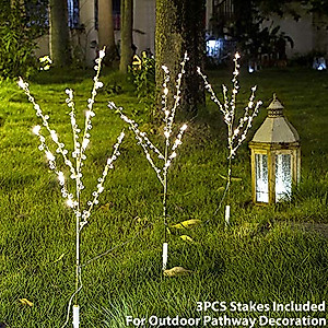 3 Pack Lighted Tree Branches, Crystal Beaded Gold Branch lights with Timer Battery Operated, 30inch Twig Tree with 60 Warm White LED Lights Tall Vase Filler for Home Garden Wedding Holiday Decoration