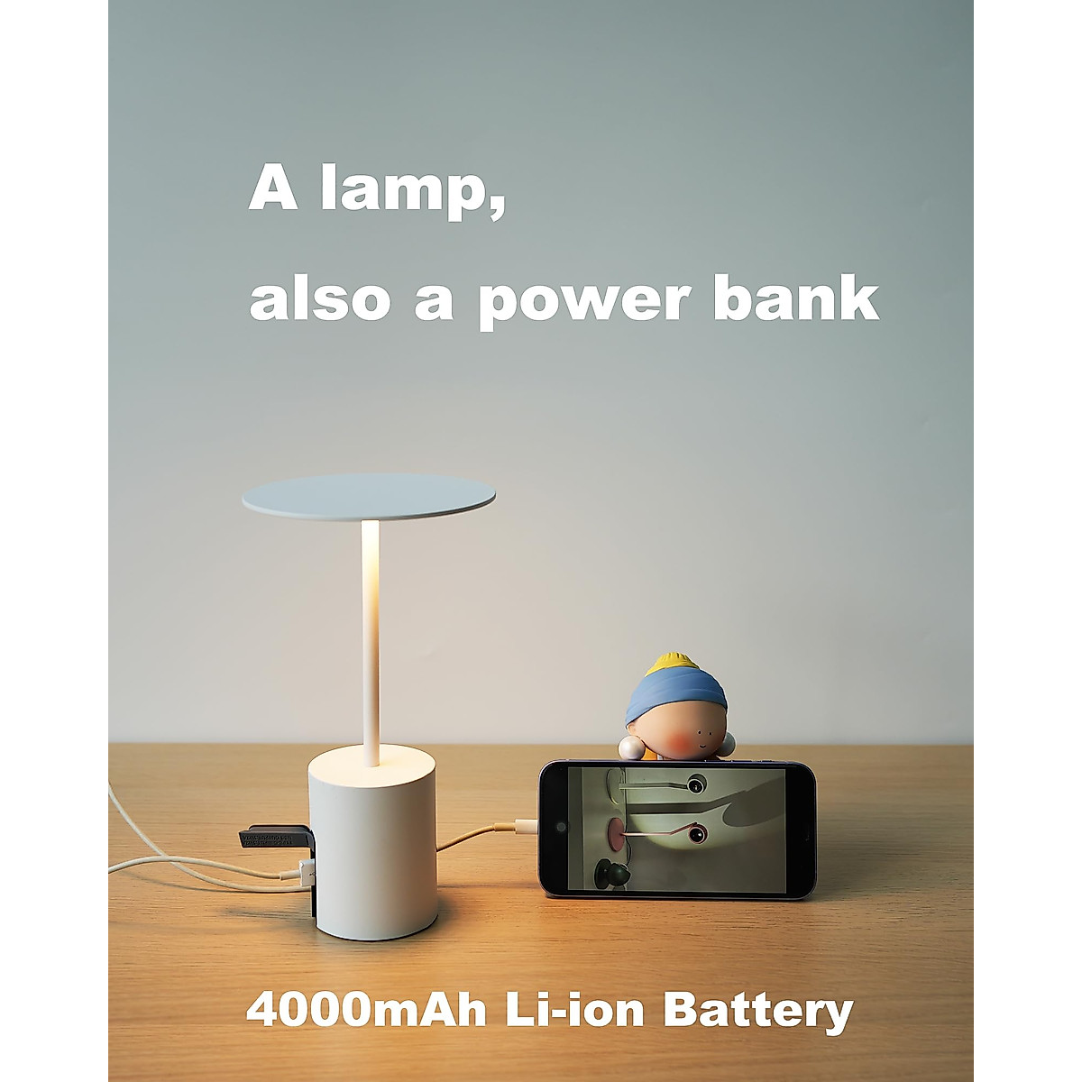 WEILAILUX Cordless Table Lamp Rechargeable, Indoor Outdoor Battery Operated Desk Lamp, Touch Dimmable Night Light with USB Charging, for Bedroom/Patio/Camping/Restaurant/Bar (2Pack White)