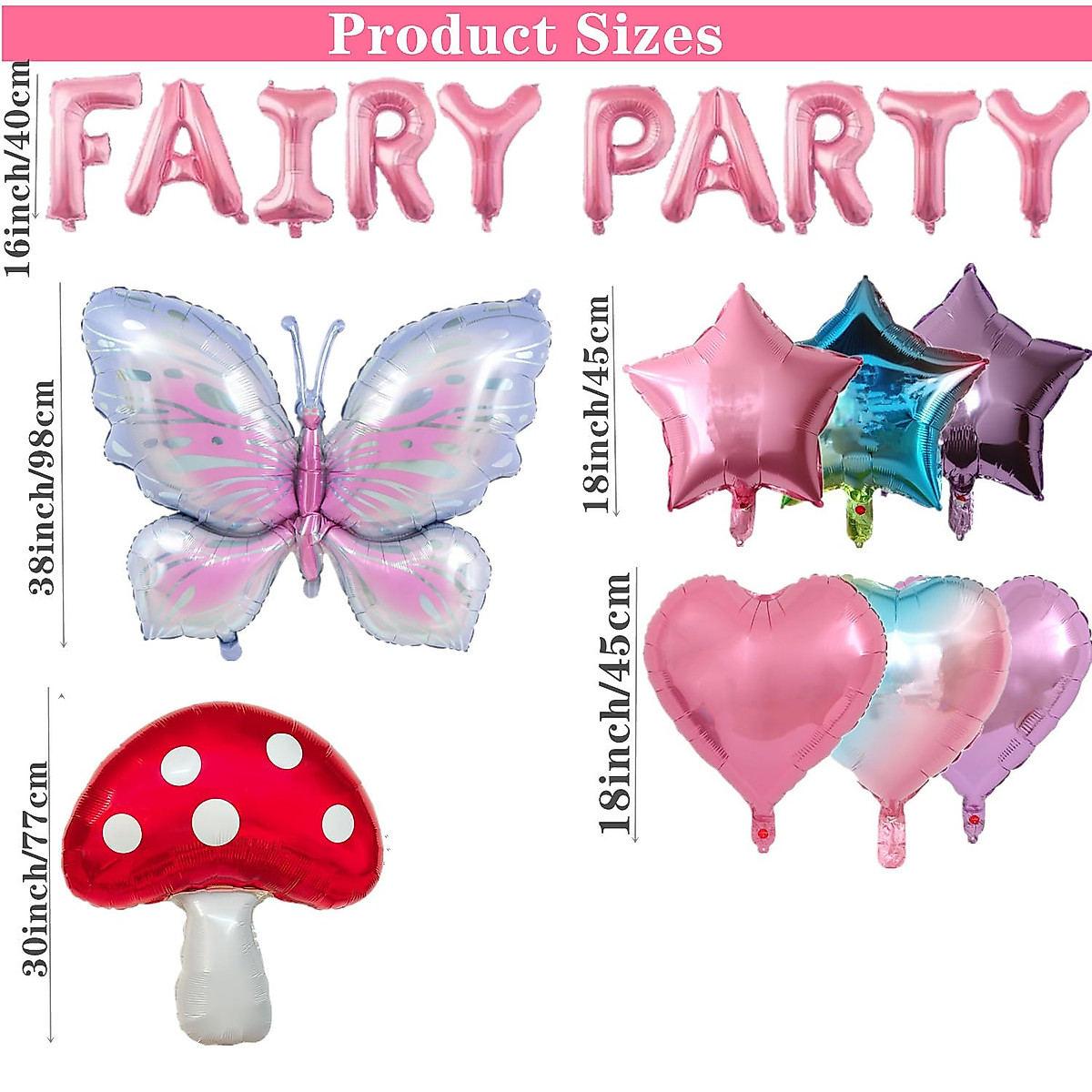 Fairy Party Balloons Birthday Party Decorations Fairy Butterfly Mushroom Film Balloons Pink Purple Rose Red Latex Balloons for Fairy 1st Birthday Wedding Spring Tea Party Baby Shower Party