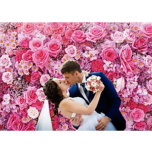 Pink Flower Wall Backdrop Rose Floral Photography Background for Girls Bridal Shower Wedding Party Banner Decorations Women Birthday Party Supplies Photo Props (7x5FT)