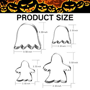 LUBTOSMN Halloween Ghost Cookie Cutter Set-4 Piece-Size 3.5" 2.3"-Halloween Holiday Fondant Biscui Fruit Cheese Cutters