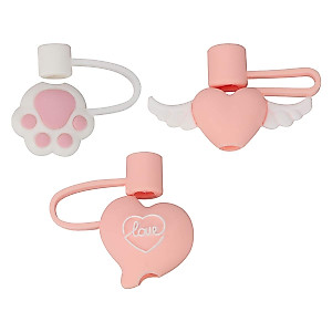 Straw Plugs Cover 3Pcs Silicone Straws Tips Covers Heart Wings Drinking Straw Tips Lids Plug Cold Straws Cap without Straw for Anti- Outdoor Decor (Assorted Color) Silicone Straw Plug