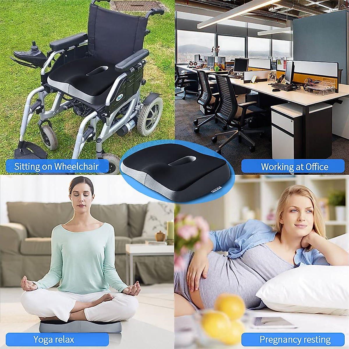 ANKUNABA Seat Cushions for Office Chairs, Large Memory Foam Chair Pad for Coccyx Tailbone Sciatica Back Pain Relief, Orthopedic Butt Pillow for Desk Car Wheelchair Computer Long Sitting (Black)