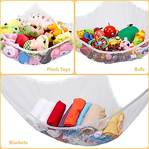 Stuffed Animal Net or Hammock, Stuffed Animal Net, Jumbo Toy Net Hammock for Stuffed Animals KoHuiJoo Wall Sling Corner Extra Large Kids Children Mesh Toy Net Organizer (White 2Pack, 83 Inch)