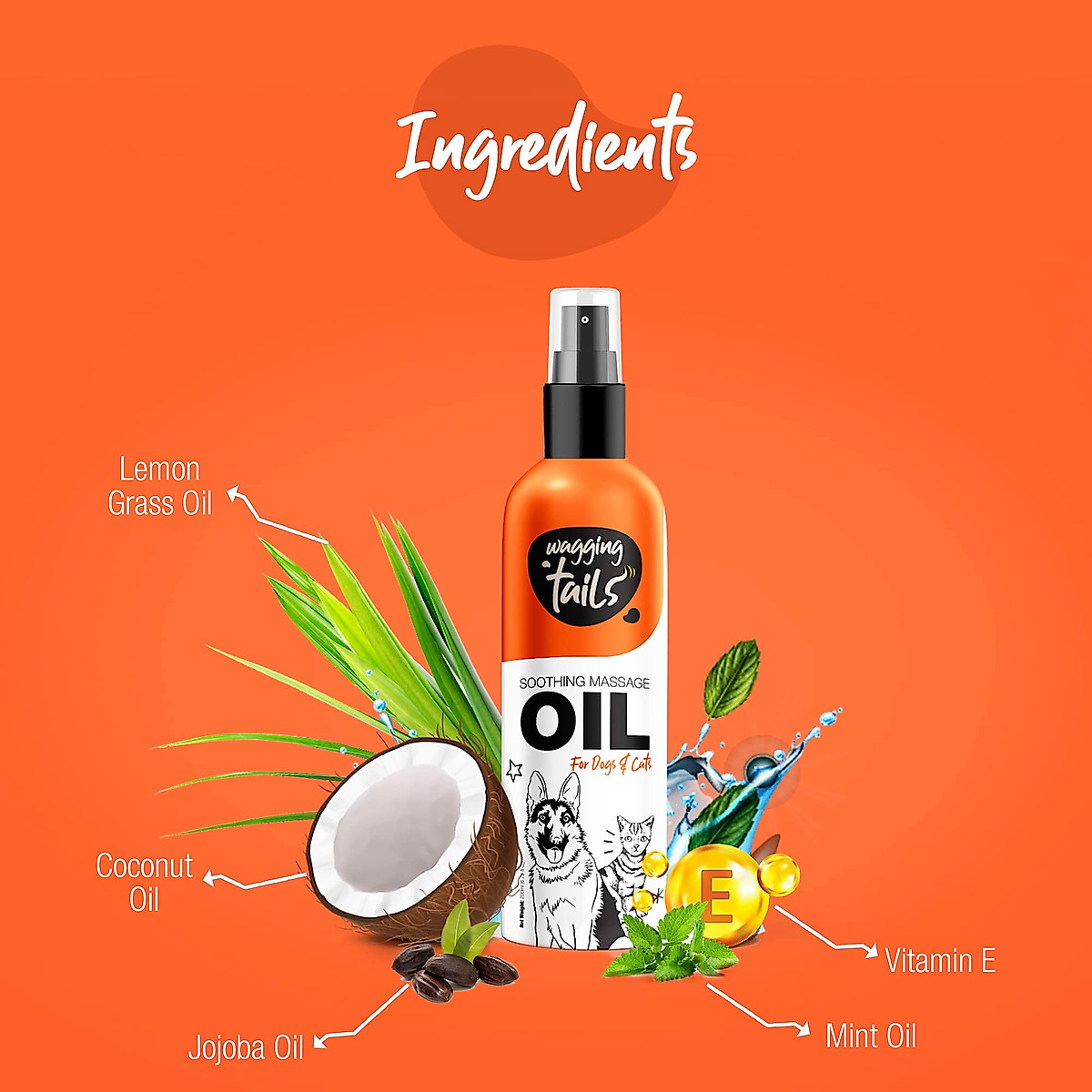 Wagging Tails 6-in-1 Soothing Oil 6.76 fl oz for Dogs | All Natural Ingredients Coconut Oil and Vitamin E Help Control Hair Fall & Improve Coat Shine and Softness