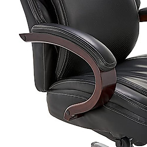 La-Z-Boy Hyland Executive Office Chair with AIR Technology, Adjustable High Back Ergonomic Lumbar Support, Bonded Leather, Mahogany Wood Finish/Black