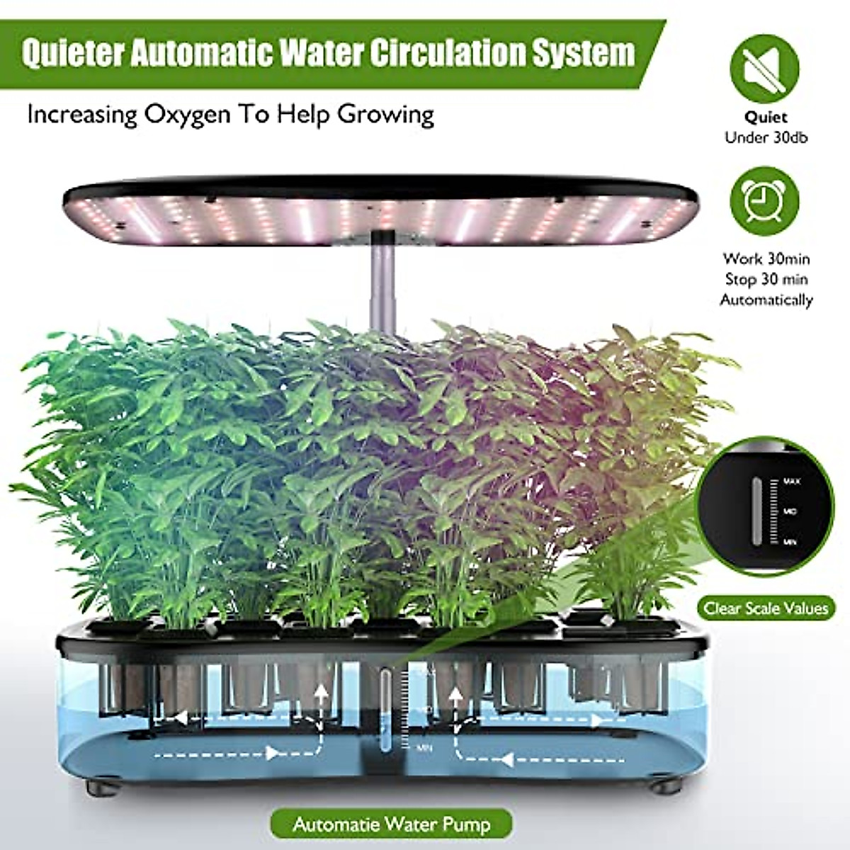 Hydroponics Growing System with 12 Pods,Large Herb Garden Kit Indoor with Grow Lights,Indoor Herb Garden with Quiet Water Pump,Automatic Timer,Height Adjustable Up to 20",Indoor Garden Gift Home Decor