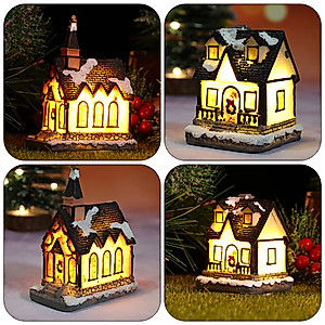 NUOBESTY Christmas Village Houses Set, 2PCS Luminous Christmas Scene Village Resin Christmas House Light up Christmas Decoration Tabletop Ornaments