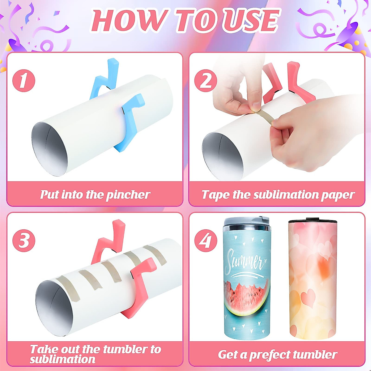 TEASIK 2 Pack Sublimation Tumblers Pinch, Cup Clip Tool for 20 Oz Sublimation Blanks Tumblers Supplies for Sublimation Paper and Tumblers (Pink+Blue) (DFAH54)