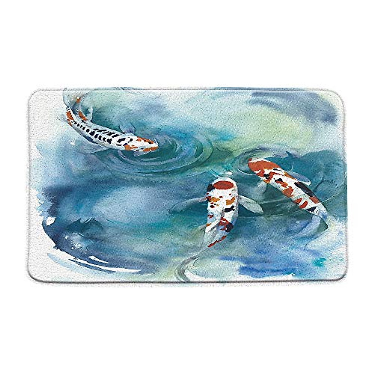 AMFD Koi Fish Bath Mat Red Asian Japanese Watercolor Koi in Pond Ink Painting Style Colorful Carp Fish Art Soft Bathroom Shower Mat Kitchen Rug Microfiber Memory Foam,18x30 Inch