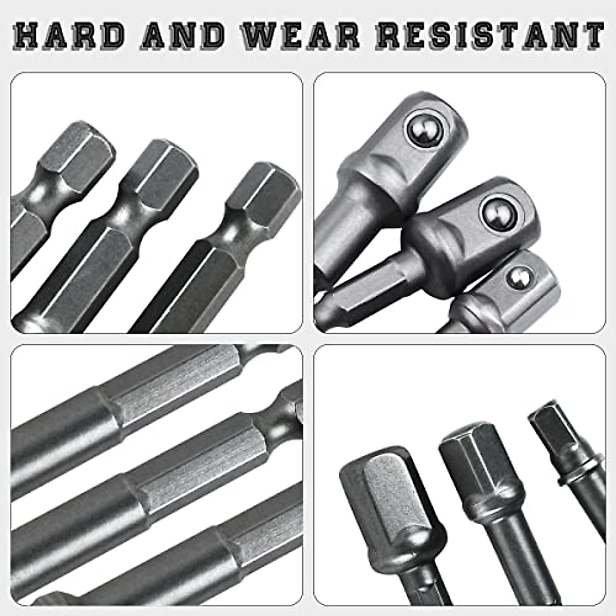 8 Pcs Drill Bit Adapter Impact Grade Socket Adapter Set Hex Shank Drill Nut Driver Bit Set Sizes 1/4", 3/8", 1/2-Inch for Screwdriver, Cordless Drill, Power Drill