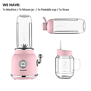 Smoothie Blender, Homeleader Personal Blender for Shakes and Smoothies, Portable Blender with 6 Sharp Blades, 21oz Travel Cup and Lids, Pink