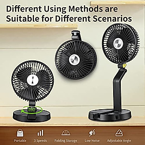 Rolg Foldaway Stand Fan, Portable Desk and Table Rechargeable Pedestal Fans with LED Light, 3 Speeds & Height, Ultra Lightweight,Wall Mounted Fan for Personal Bedroom Office Fishing Camping Fanus-001