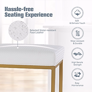 Erste!Bravo White Gold Counter Height Stools Set of 2 Bar Stools for Kitchen Counter 24 Inch Backless Modern Chic Barstools Upholstered Faux Leather Cream Stools Farmhouse Island Chairs, White Gold