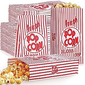 Paper Popcorn Bags 2 oz Popcorn Bags Individual Servings Red and White Striped Popcorn Bags for Popcorn Machine Movie Nights Birthday Carnival Party Supplies (200 Pcs)