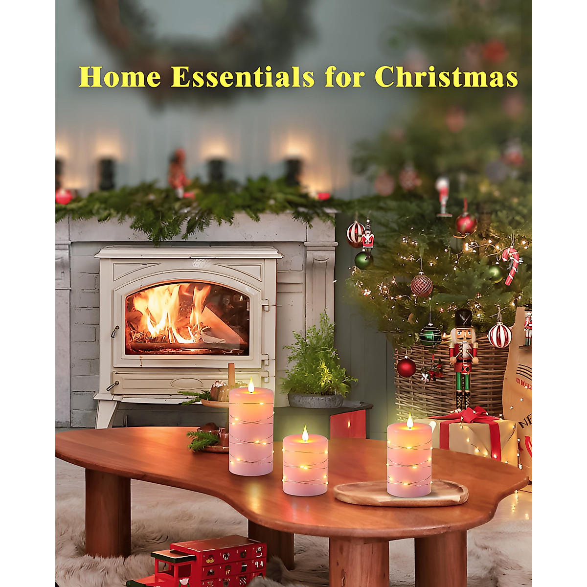 Upinmz Flameless Candle Battery with String of Lights Battery Powered LED Candle Flashing Candle with Remote Control and Timer 3 Packs (Pink)