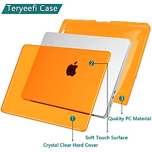 Teryeefi Case Cover for MacBook Air 15 inch [2023 2024 Release], Plastic Hard Shell with Keyboard Cover for MacBook Air 15.3" M2 M3 A2941 A3114 with Touch ID & Liquid Retina Display, Glossy Orange