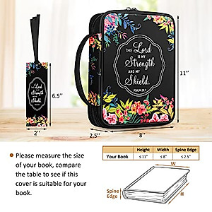 Floral Bible Cover w/A Bookmark, FINPAC Carrying Book Case Church Bag Bible Protective with Handle and Zippered Back Pocket, Perfect Gift for Girls Women Mother Kids (Black)
