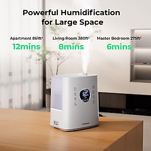 Homvana Humidifiers for Bedroom Large Room, 6.5L Top-Fill Warm & Cool 360° Rotatable Mist Ultrasonic Humidifier for Plants Baby Kids, Vaporizer (Distilled Sterilization) Essential Oil, Auto Sleep Mode